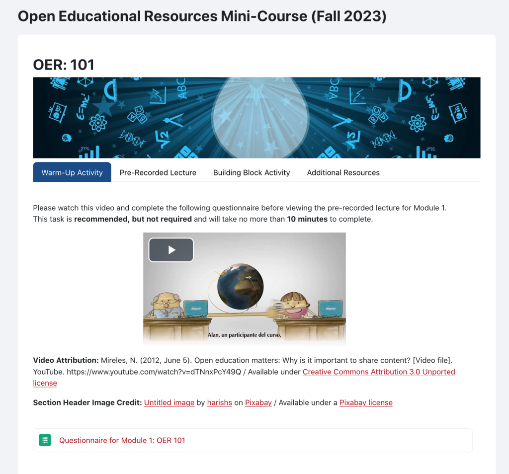 Introduction to Module 1 – Open Education Training Guide