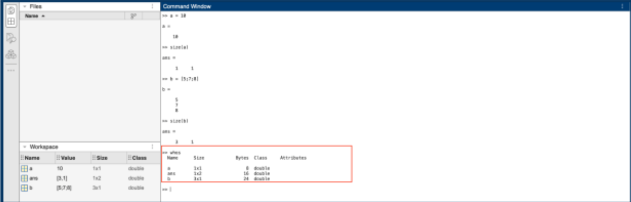 Understanding Common Operations (Whos): – Tech Tangerine Guide – Matlab