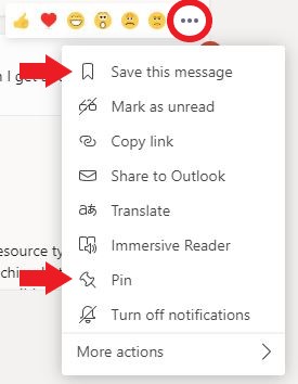 Saving and Pinning Content – Teaching with MSTeams